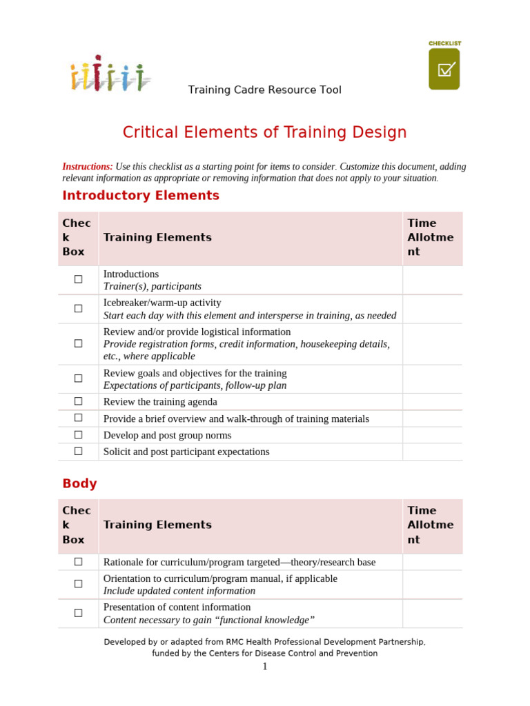Training Design Checklist Guide | PDF | Curriculum | Information