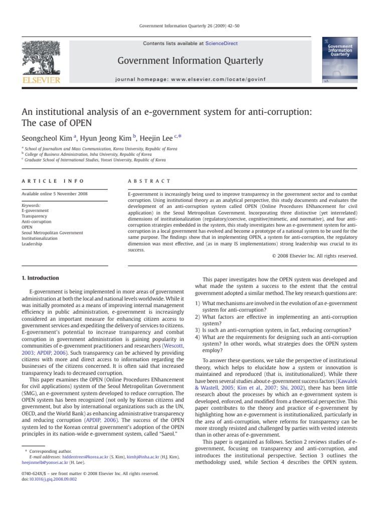 2009 Kim | PDF | E Government | Corruption
