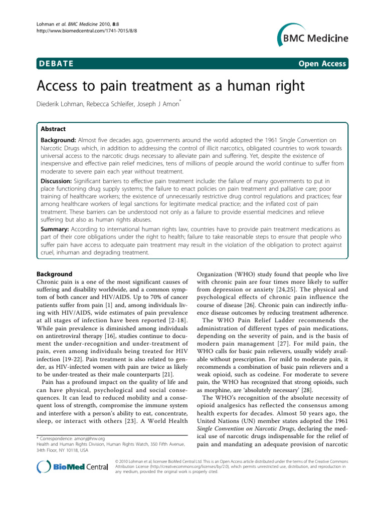 Access To Pain Treatment As A Human Right | PDF | Opioid | Palliative Care