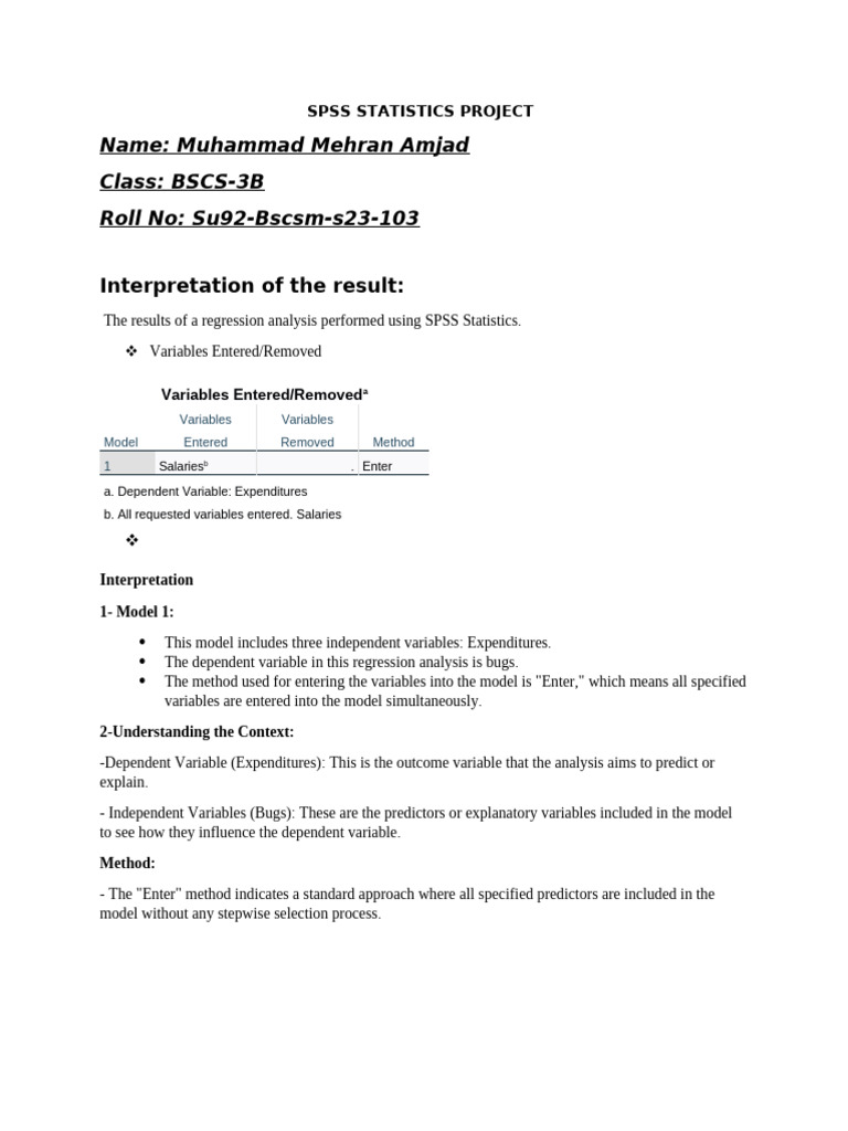 SPSS STATISTICS PROJECT Interpretation | PDF | Coefficient Of ...