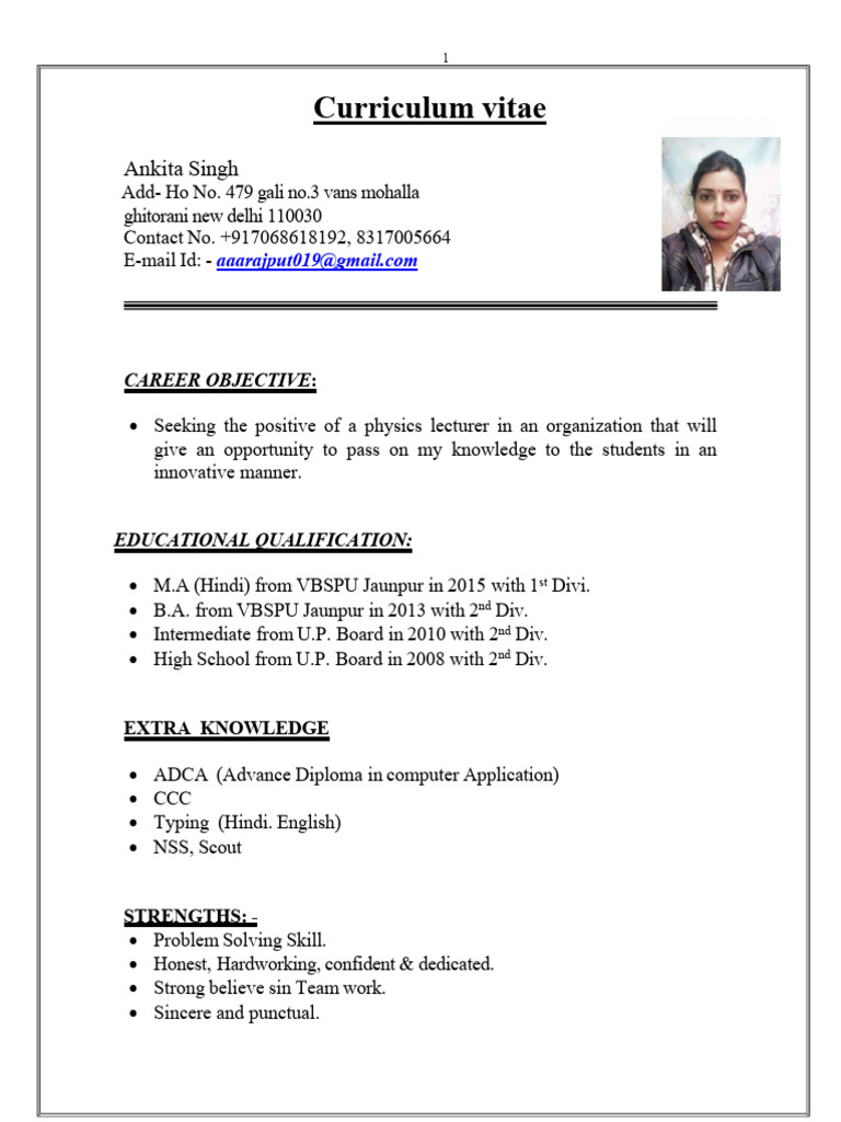 CV of Ankita Singh Rajput 2 | PDF