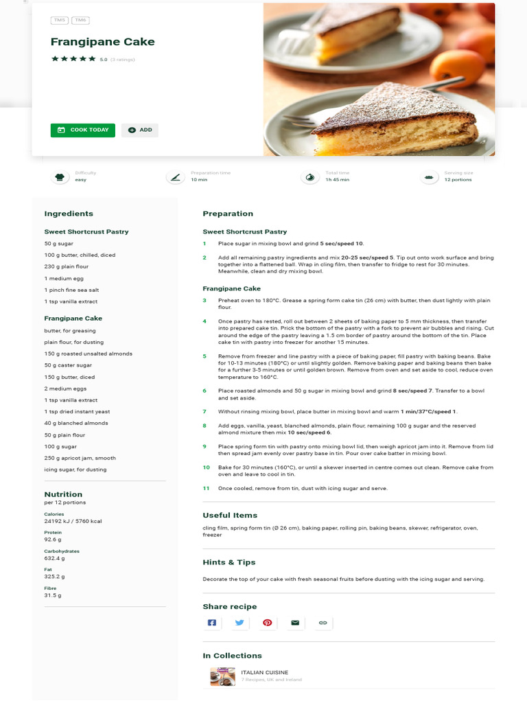 Frangipane Cake - Cookidoo® - The Official Thermomix® Recipe Platform ...