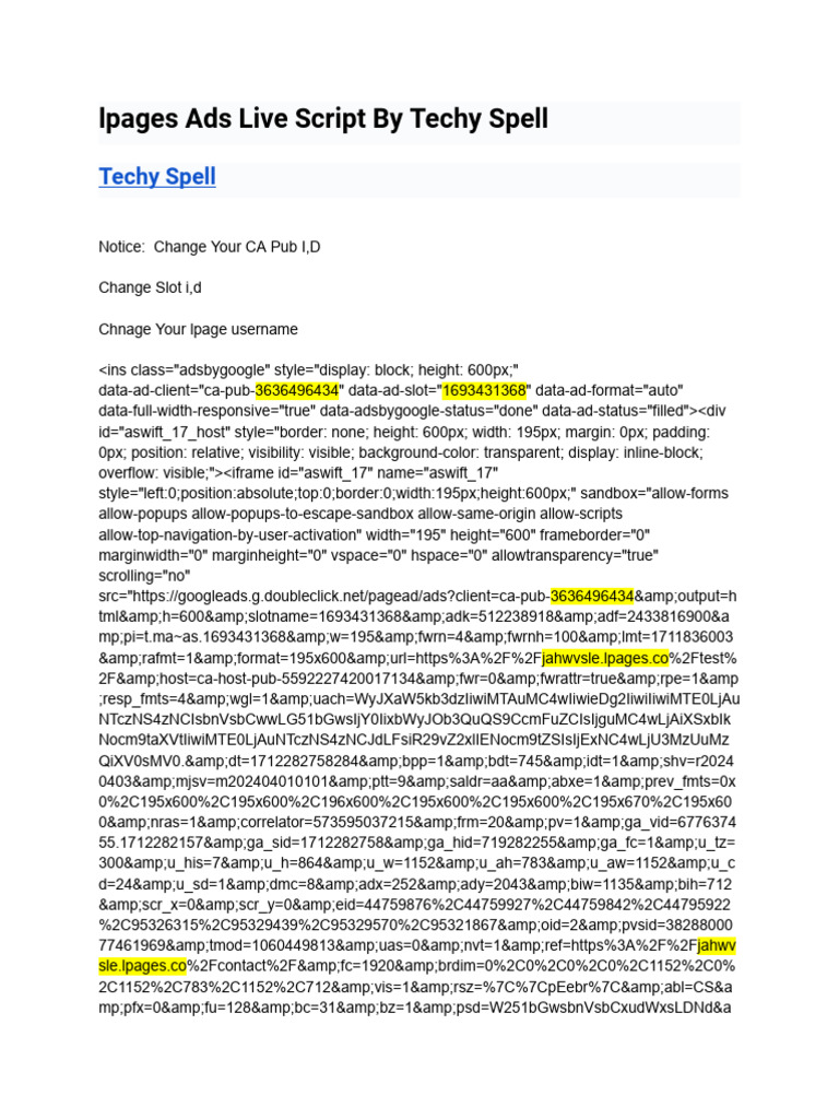 Lpages Ads Live Script by Techy Spell | PDF