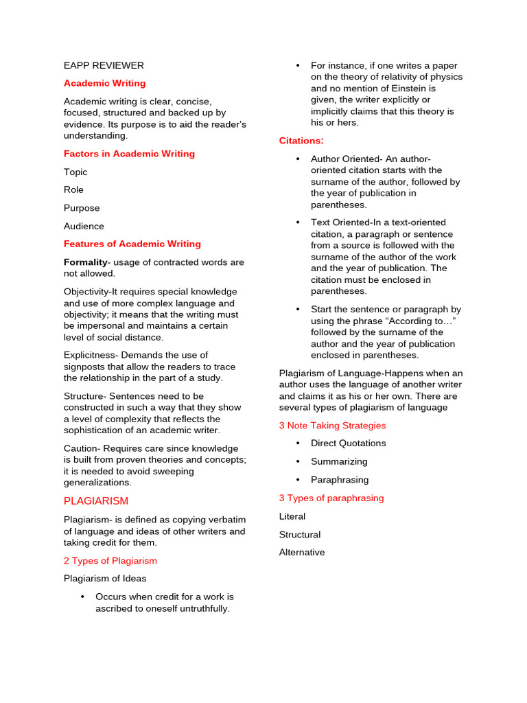 EAPP Reviewer | PDF | Plagiarism | Essays