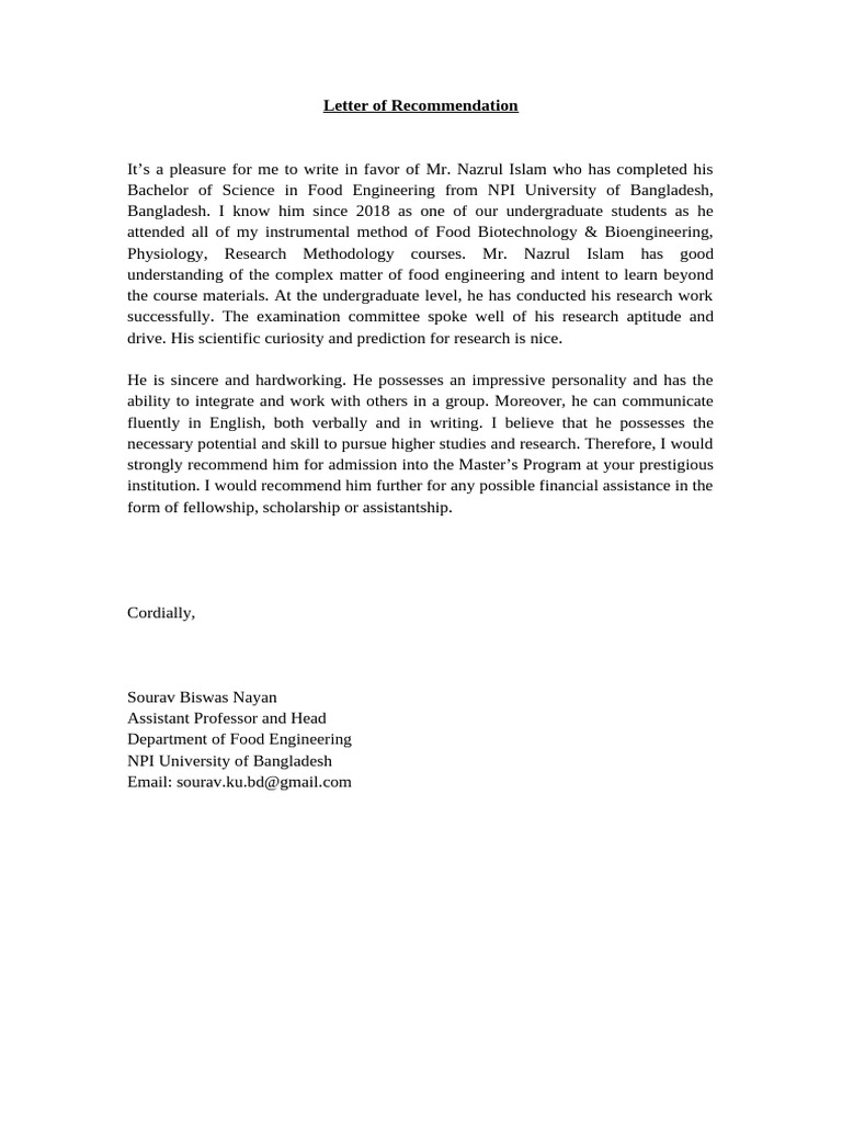 Recomendation Letter | PDF