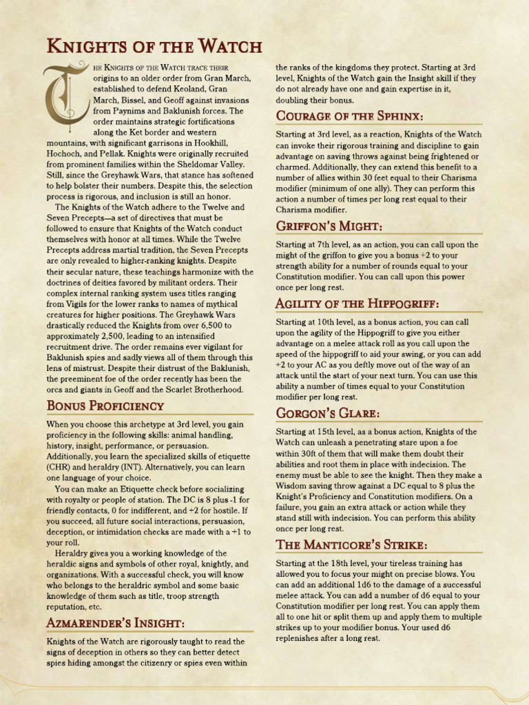 Knights of The Watch | PDF