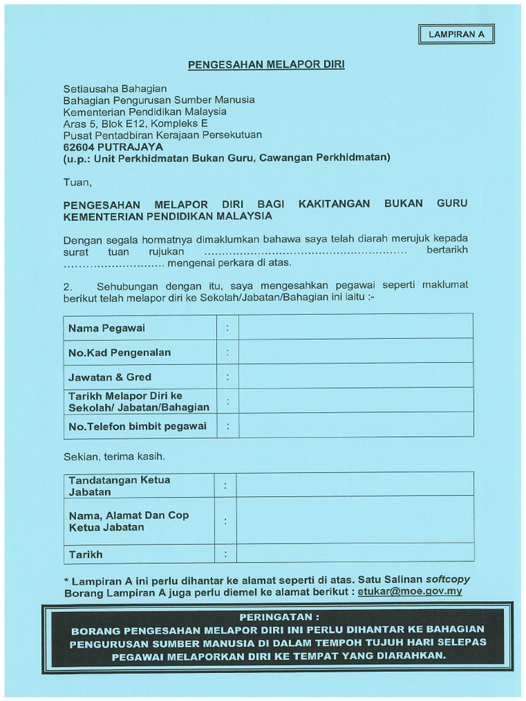 Lampiran A (Pengesahan Lapor Diri) | PDF