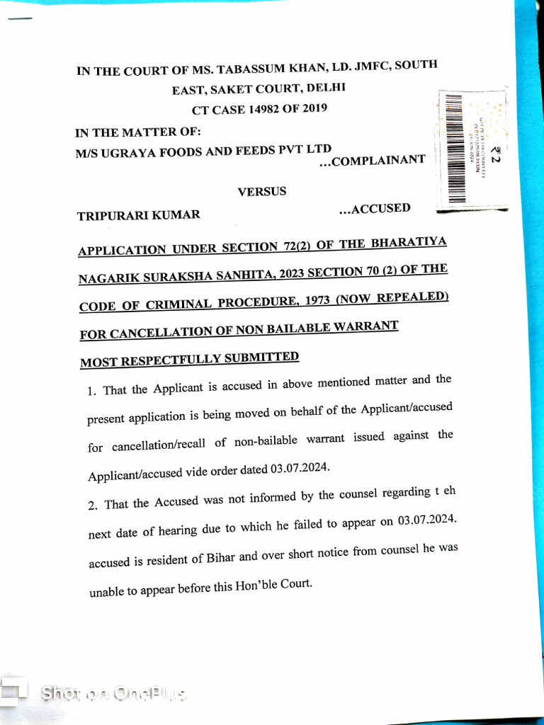 Application Under Section 72 of 2 BNSS | PDF | Bail | Affidavit