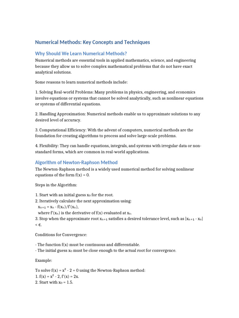 Numerical Methods Key Concepts | PDF | Numerical Analysis | Equations