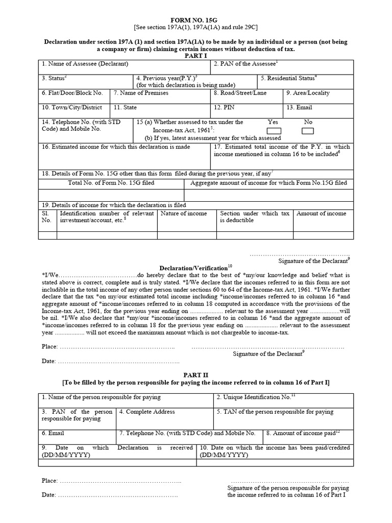 Form No. 15G Tax Declaration Guide | PDF | Income Tax | Taxes