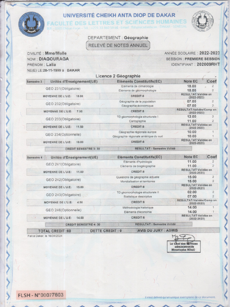 Releve de Note | PDF