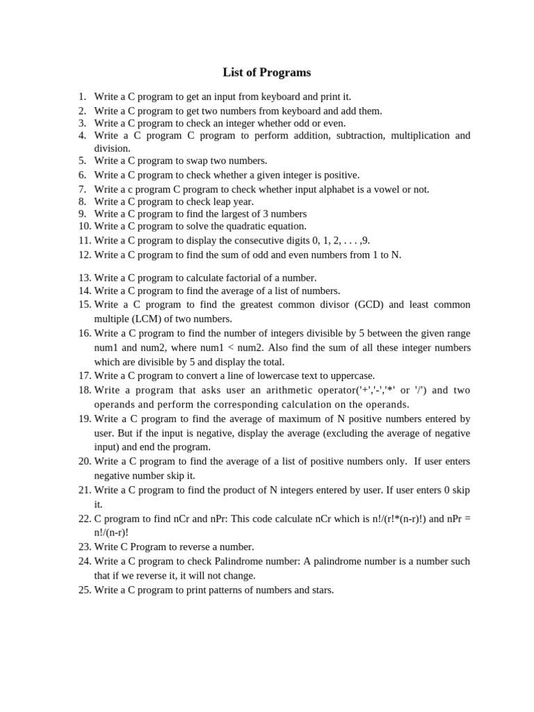 List of C Programs 1 | PDF | Abstract Algebra | Arithmetic