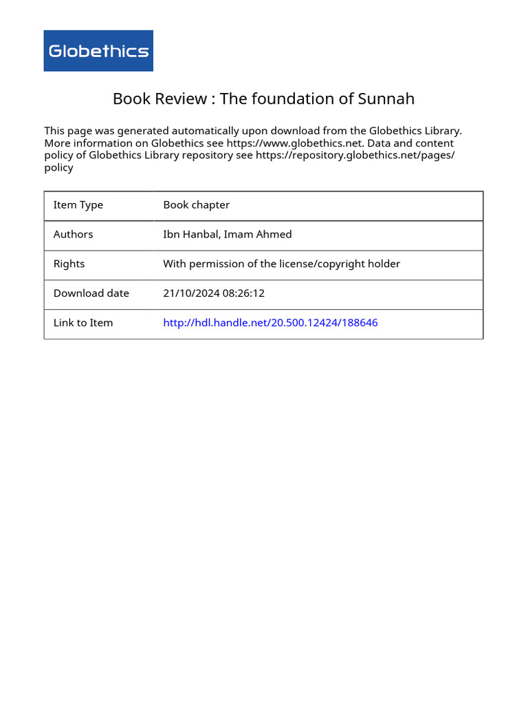 The Foundation of Sunnah | PDF | God In Islam | Sunni Islam
