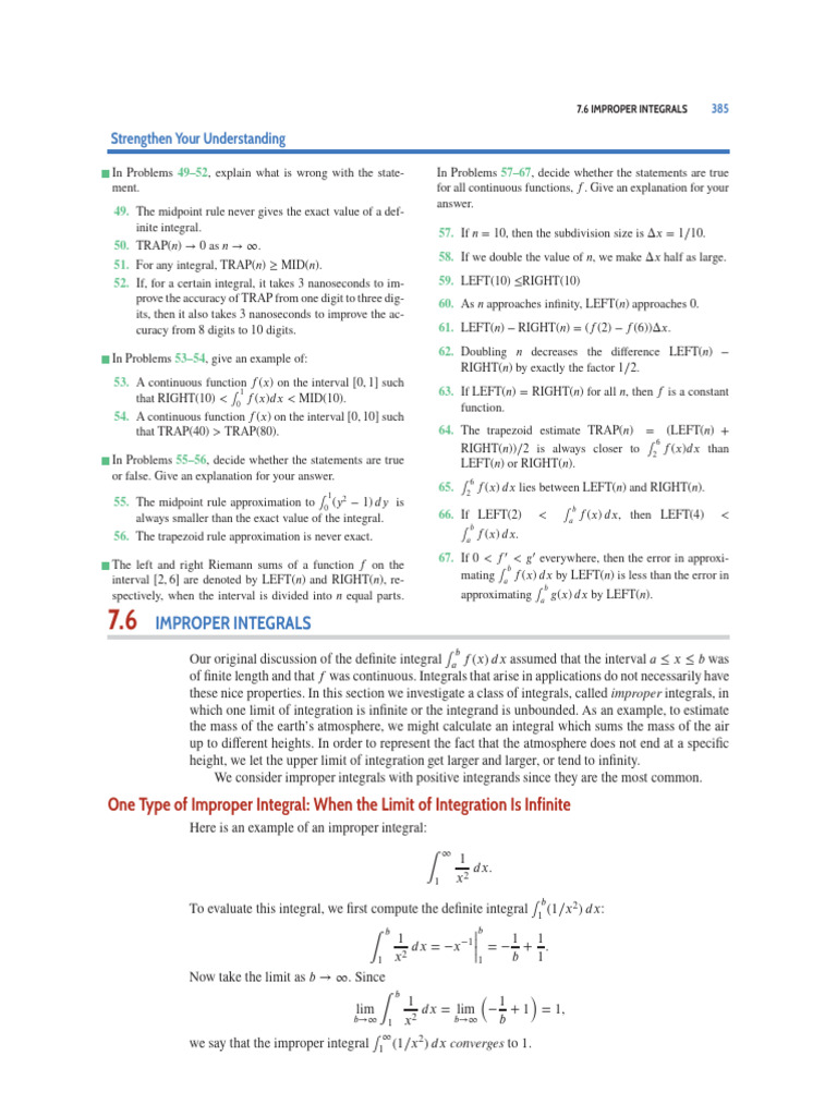 L4A-Improper Integrals & and Their Convergence | PDF | Integral | Electron
