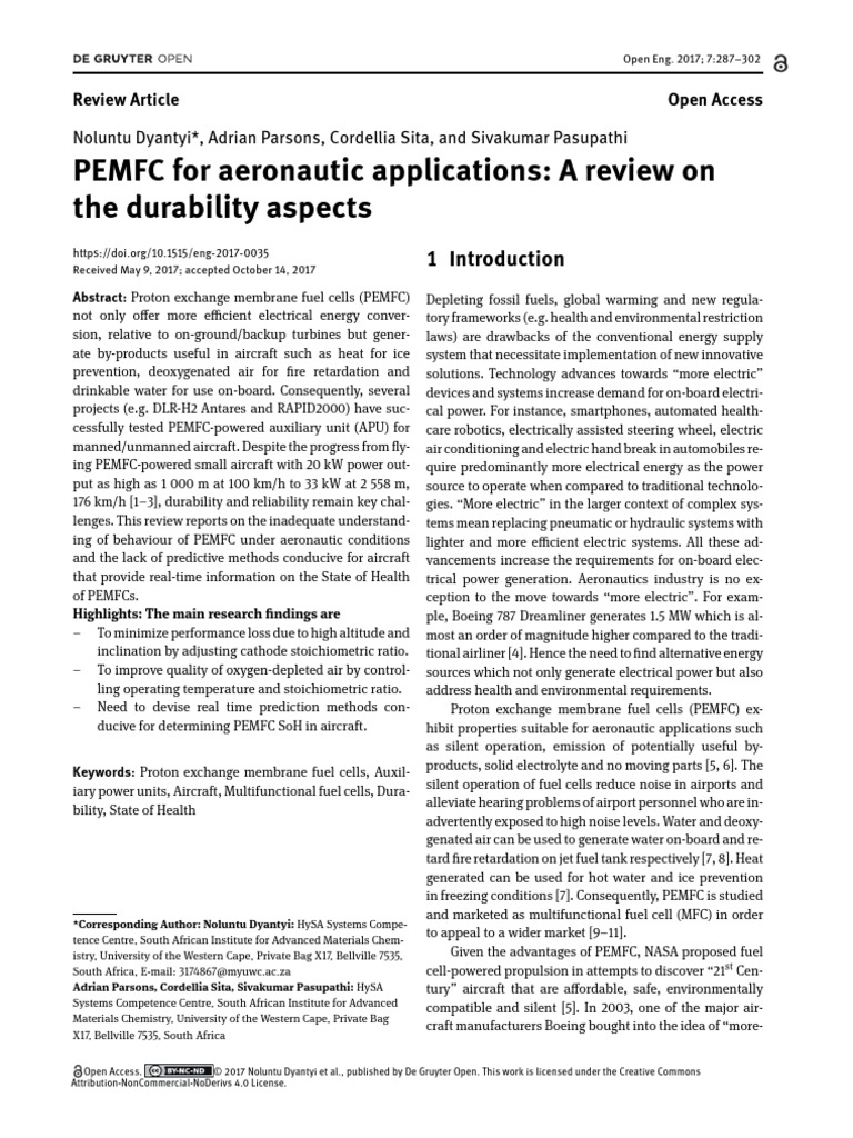 PEMFC For Aeronautic Applications - A Review On The Durability Aspects ...