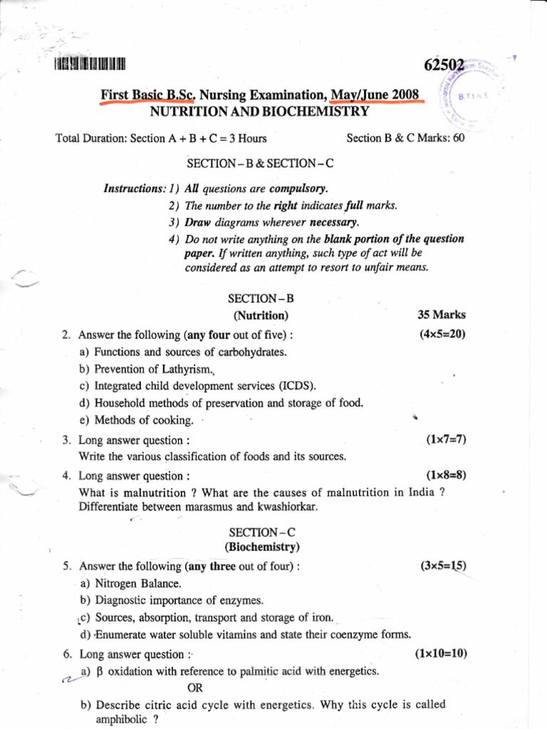 Nutrition and Biochemistry UNIVERSITY QUE Papers | PDF | Nutrition | Diet & Nutrition