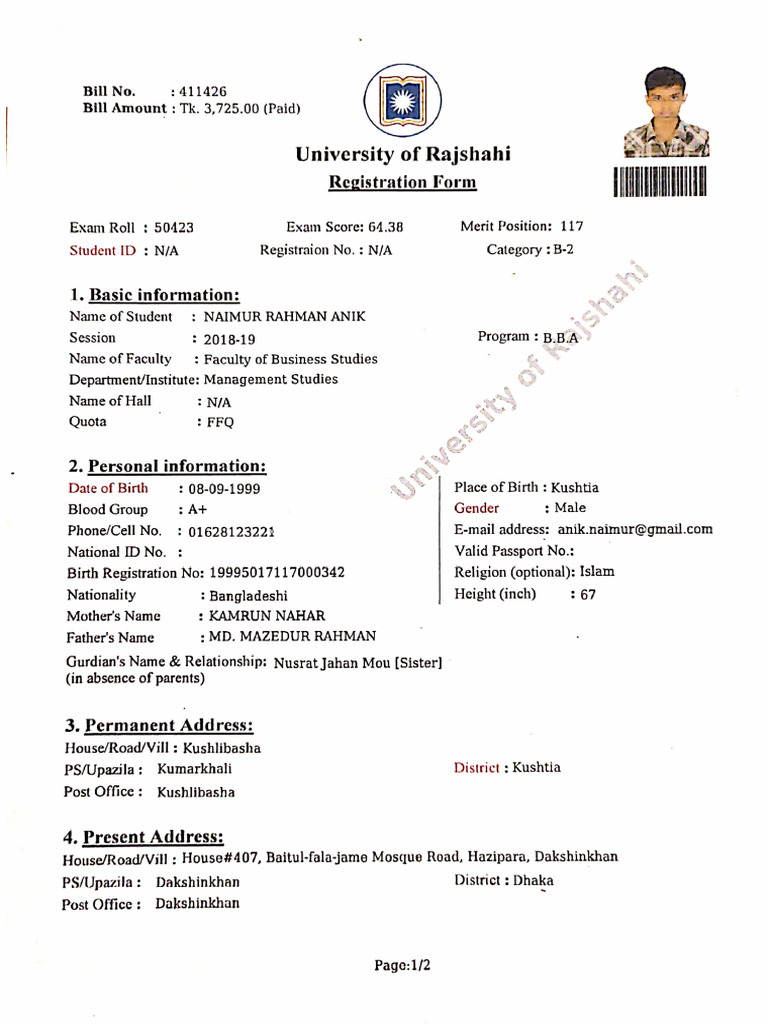 RU Registration Form | PDF