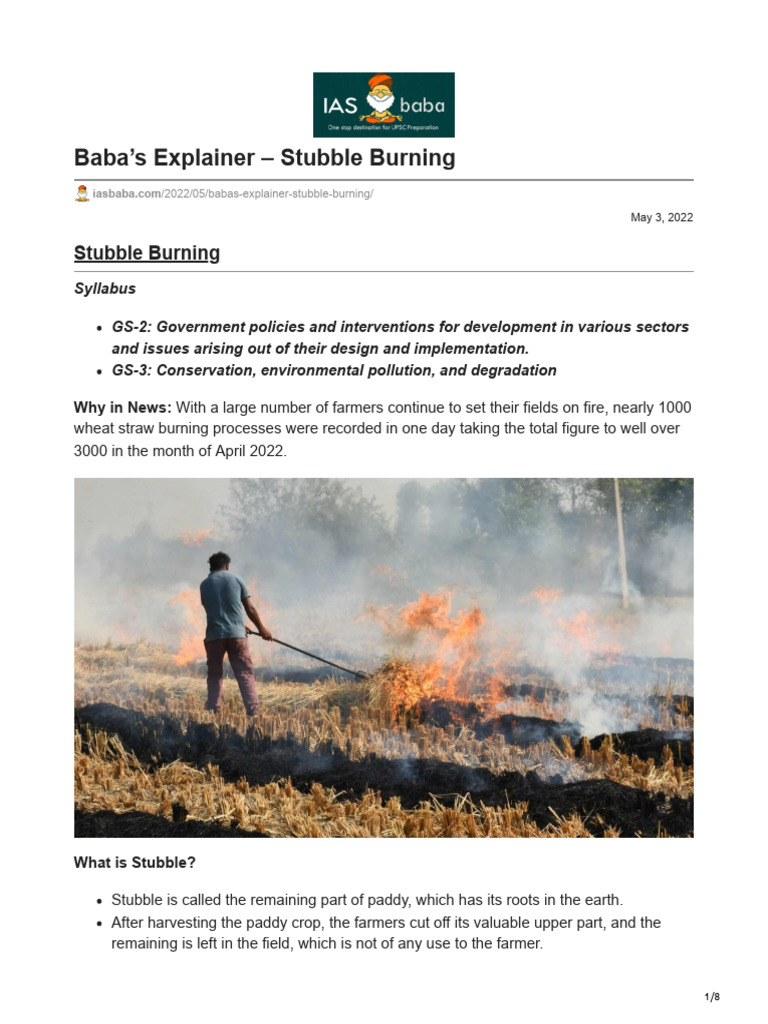 Babas Explainer Stubble Burning | PDF | Agriculture