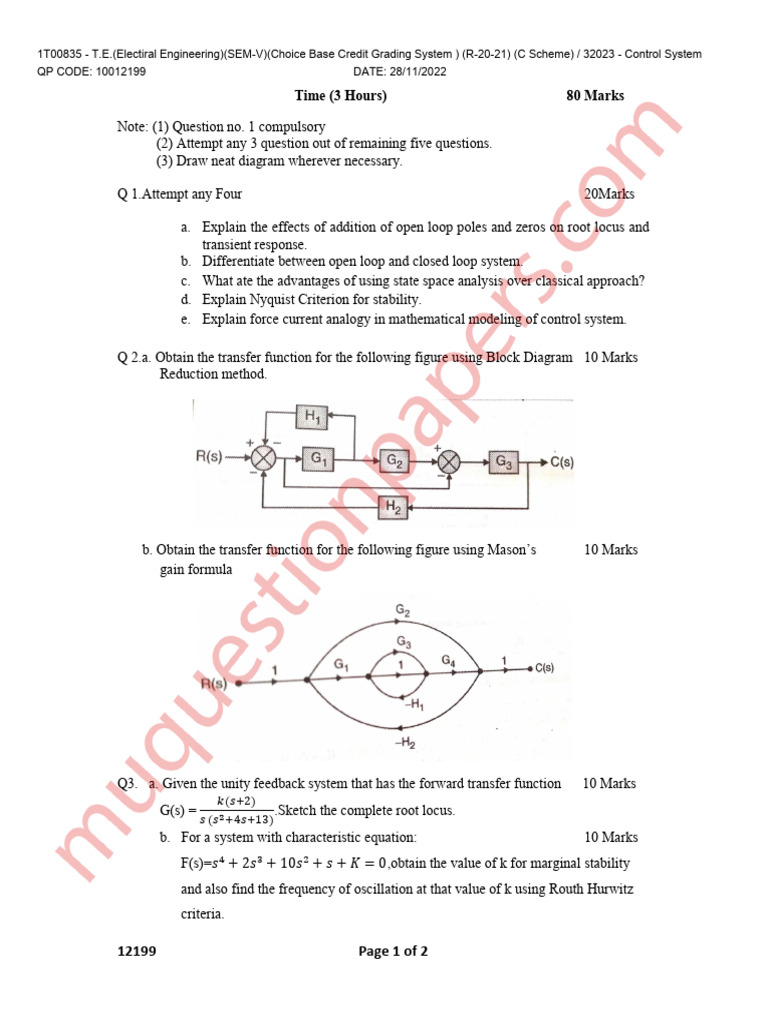 Be Electrical Engineering Semester 5 2022 December Control Systems Rev 2019 C' Scheme | PDF ...