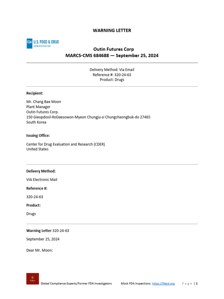 Warning Letter-1 | PDF | Food And Drug Administration | Sunscreen