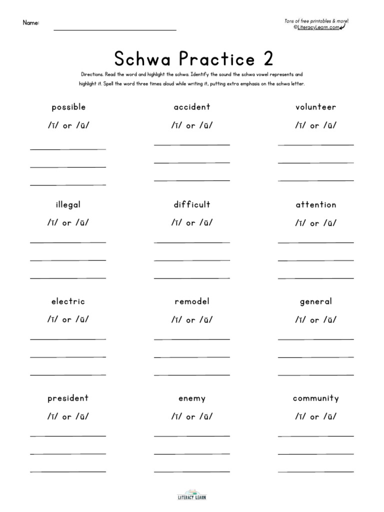 Schwa Worksheet2 by LiteracyLearn | PDF | Language Arts & Discipline | Art