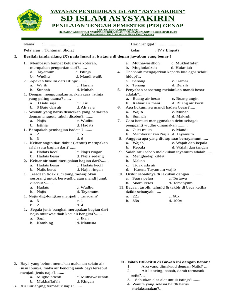 Soal PTS Kelas 4 GANJIL 2024 2025 | PDF | Kajian Bahasa Asing