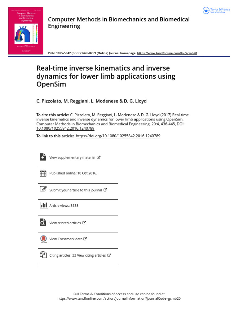 Real Time Inverse Kinematics and Inverse Dynamics For Lower Limb Applications Using OpenSim ...