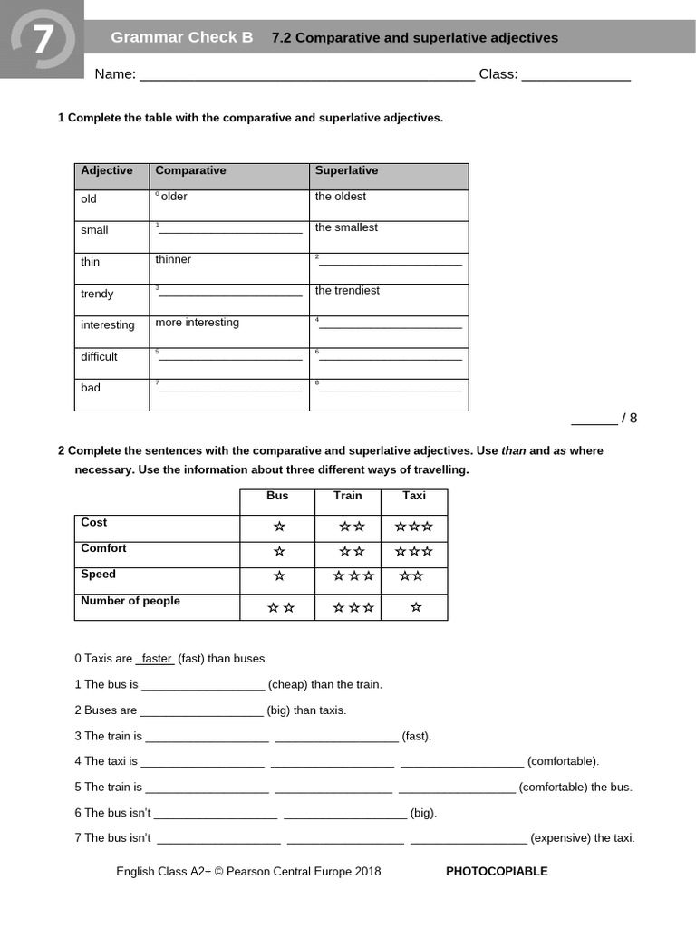 ECA2+ - Tests - Grammar Check 7.2B - 2018 | PDF | Adjective | Bus