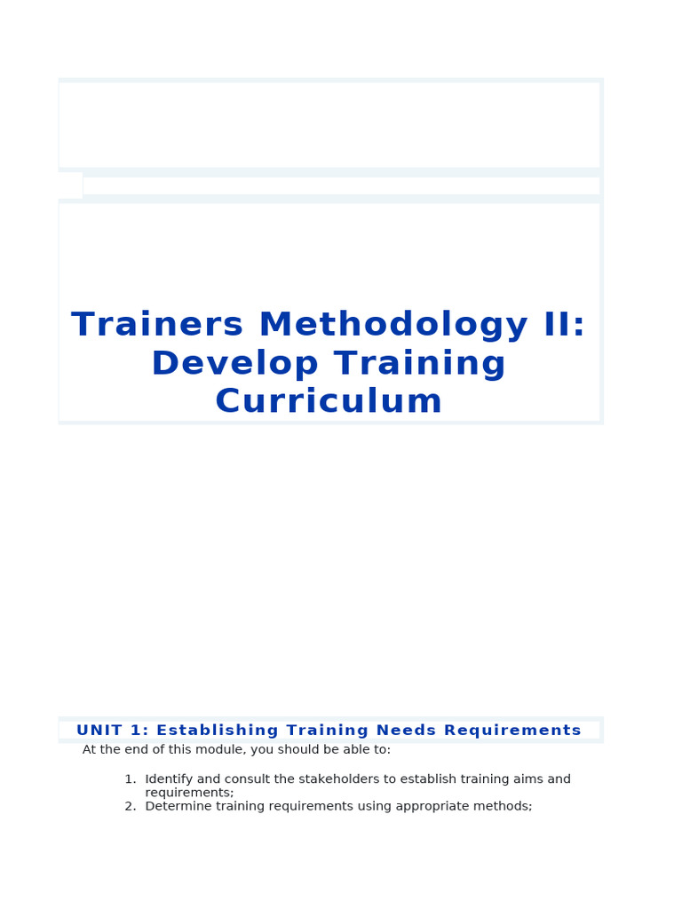 Trainers Methodology II Develop Training Curriculum | PDF | Curriculum ...