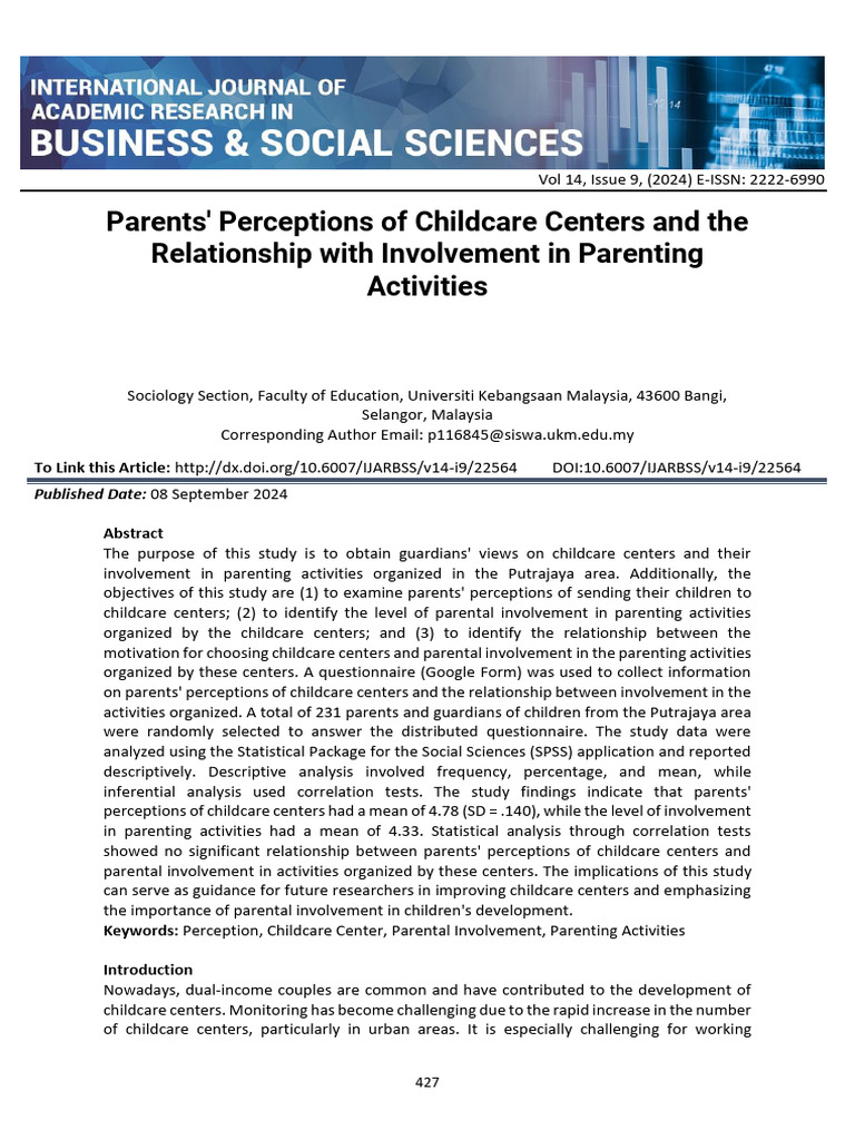 Parents' Views on Childcare Centers | PDF | Cronbach's Alpha | Survey ...
