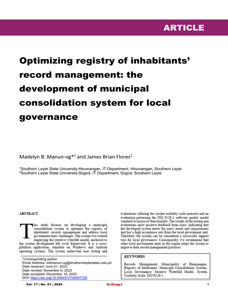 SciEnggJ 2024 Vol17 No01 p1 7 Manun Og and Flores | PDF | Usability | Software Development Process