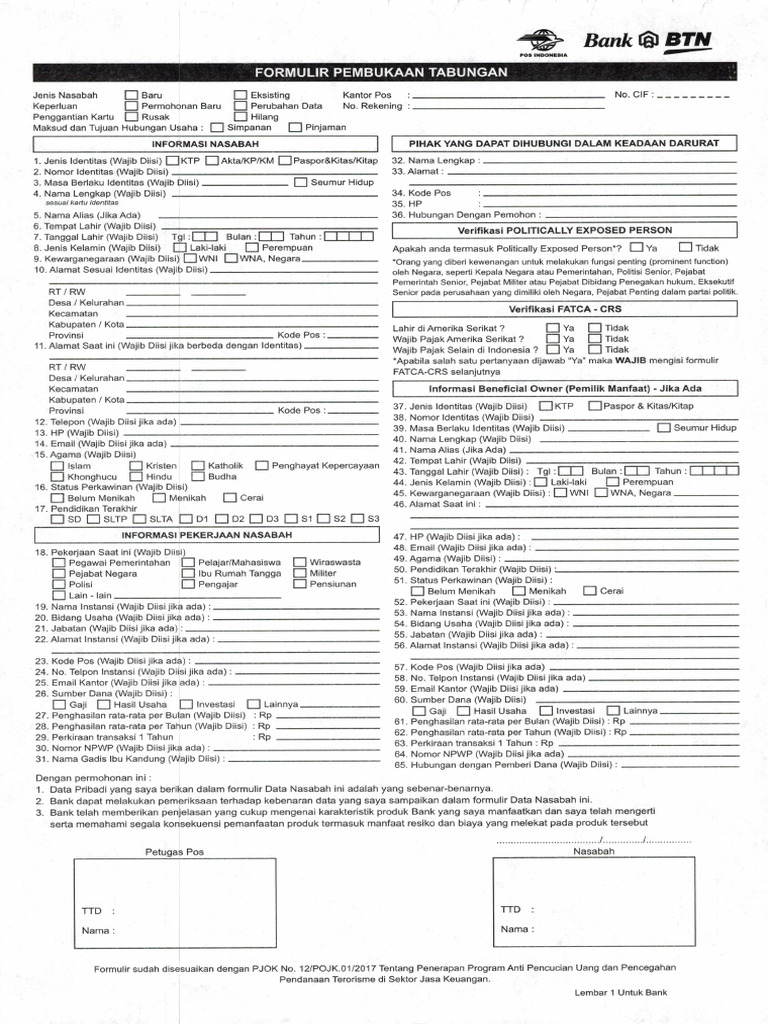 Formulir Pembukaan Tabungan | PDF