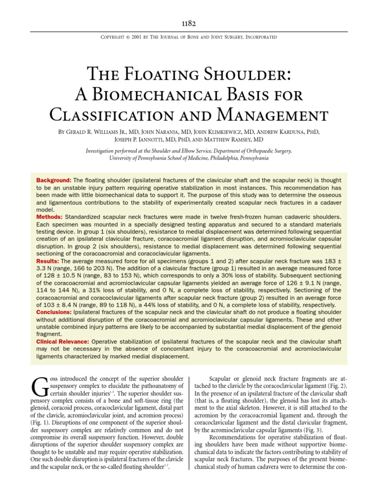 The Floating Shoulder: A Biomechanical Basis For Classification and ...