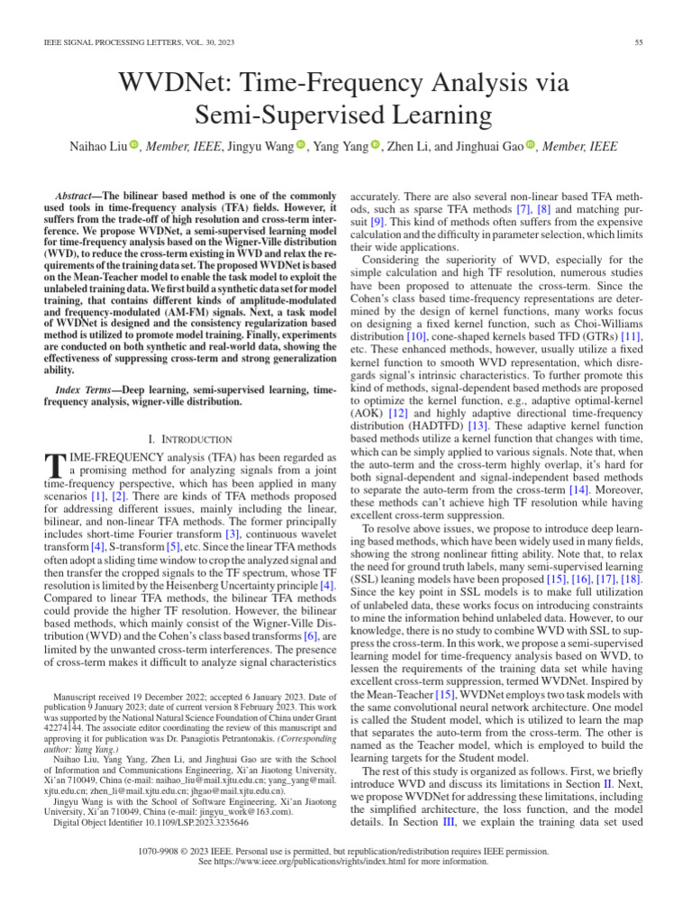 WVDNet Time-Frequency Analysis Via Semi-Supervised Learning | PDF | Applied Mathematics ...