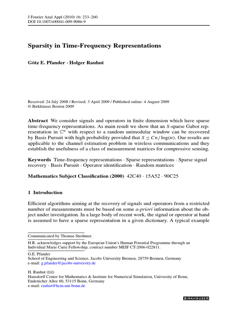 Sparsity in Time-Frequency Representations | PDF | Matrix (Mathematics) | Basis (Linear Algebra)