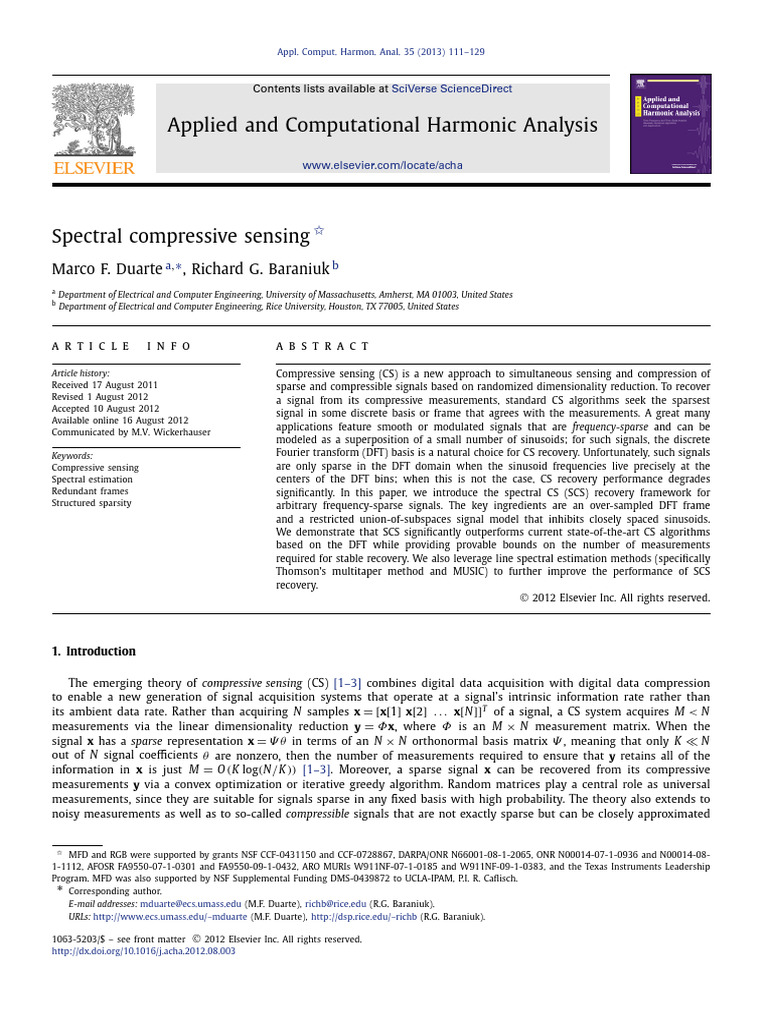 Spectral Compressive Sensing | PDF | Discrete Fourier Transform | Matrix (Mathematics)
