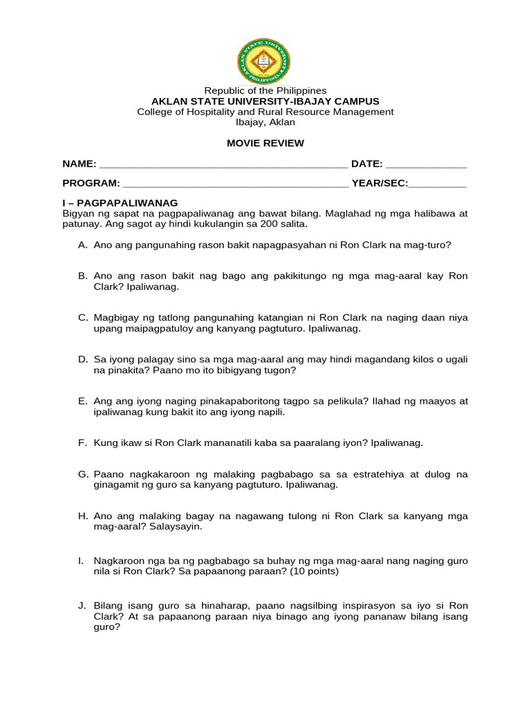 Activity Movie Review The Ron Clark Story | PDF