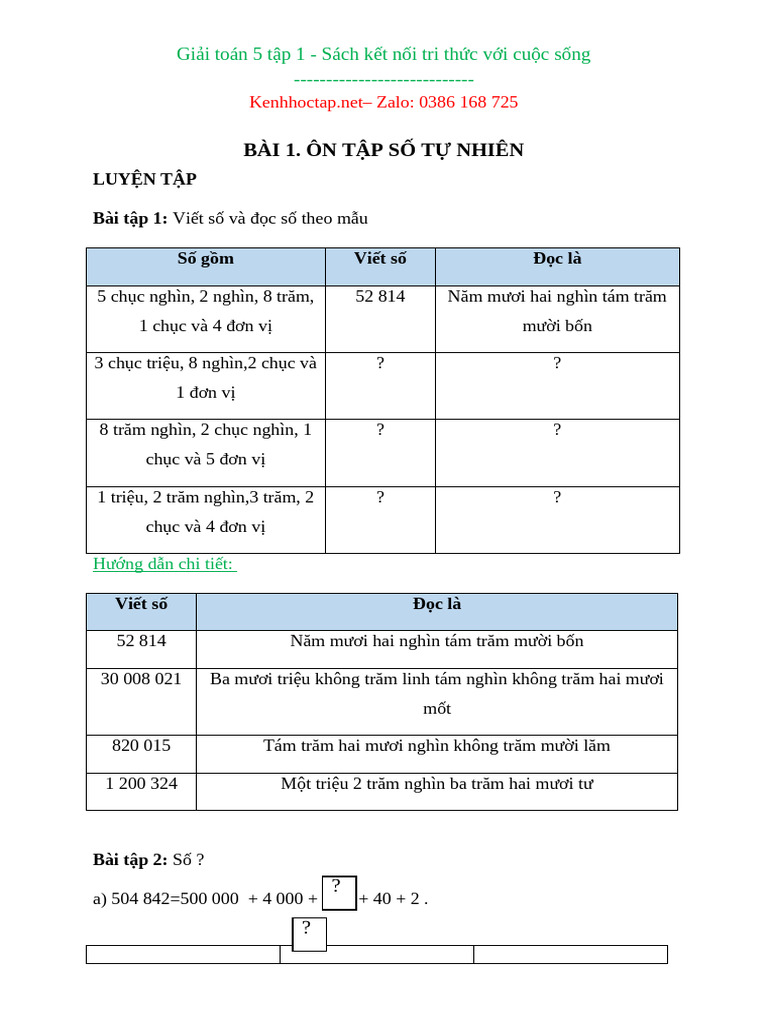 Chitiet Toan5 KNTT b1 On Tap So Tu Nhien | PDF