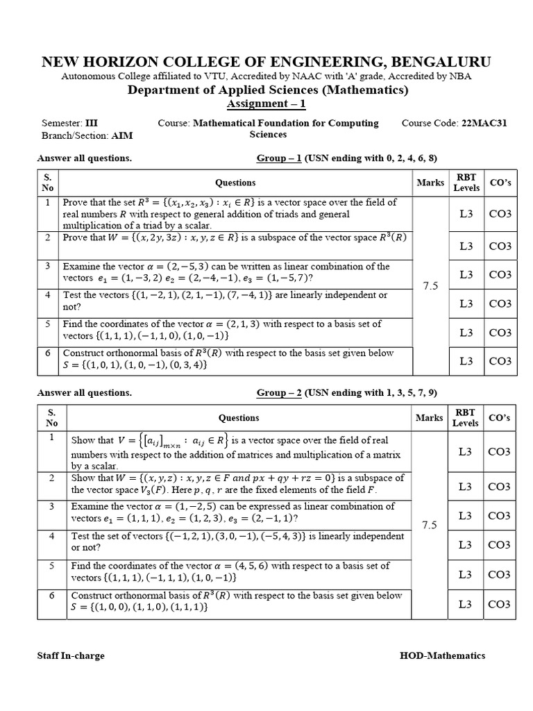 Mathematical Foundations Assignment | PDF | Vector Space | Basis (Linear Algebra)