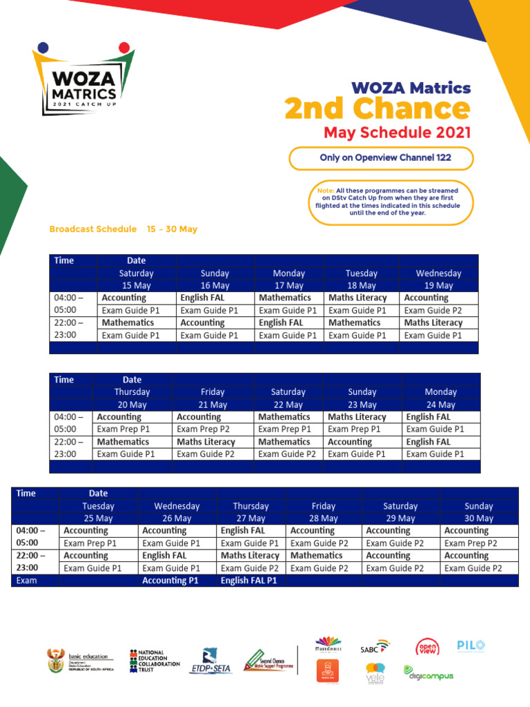 Woza Matrics Second Chance Schedule | PDF | Broadcasting