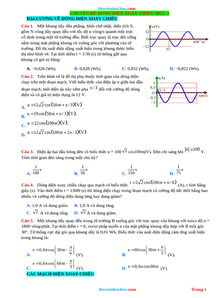 Chuyen de DONG DIEN XOAY CHIEU Vat Li 12 Muc Van Dung | PDF