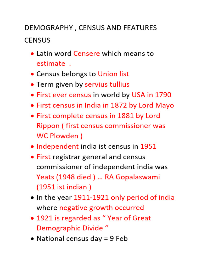 DEMOGRAPHY Census and Features | PDF | Demography | Census