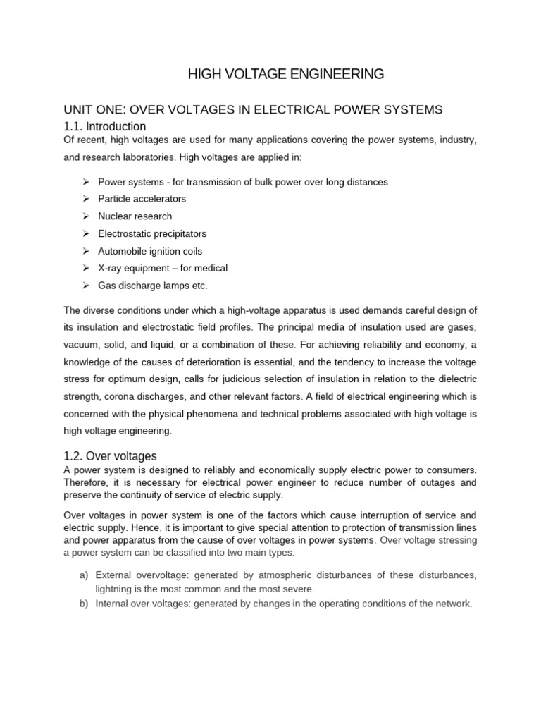 UNIT 1 Overvoltages and Insulation Coordination | PDF | Lightning | High Voltage
