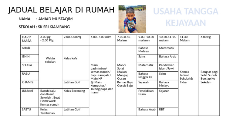 Jadual Belajar Di Rumah | PDF