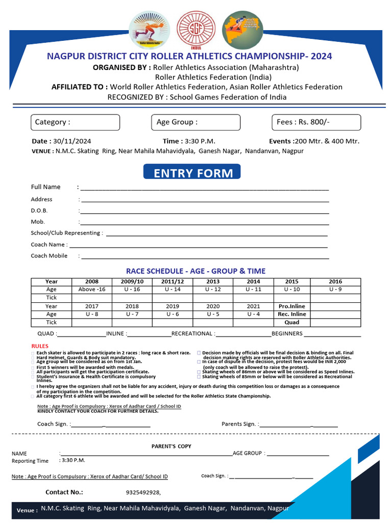 Open District Form Final | PDF | Roller Skating | Skating