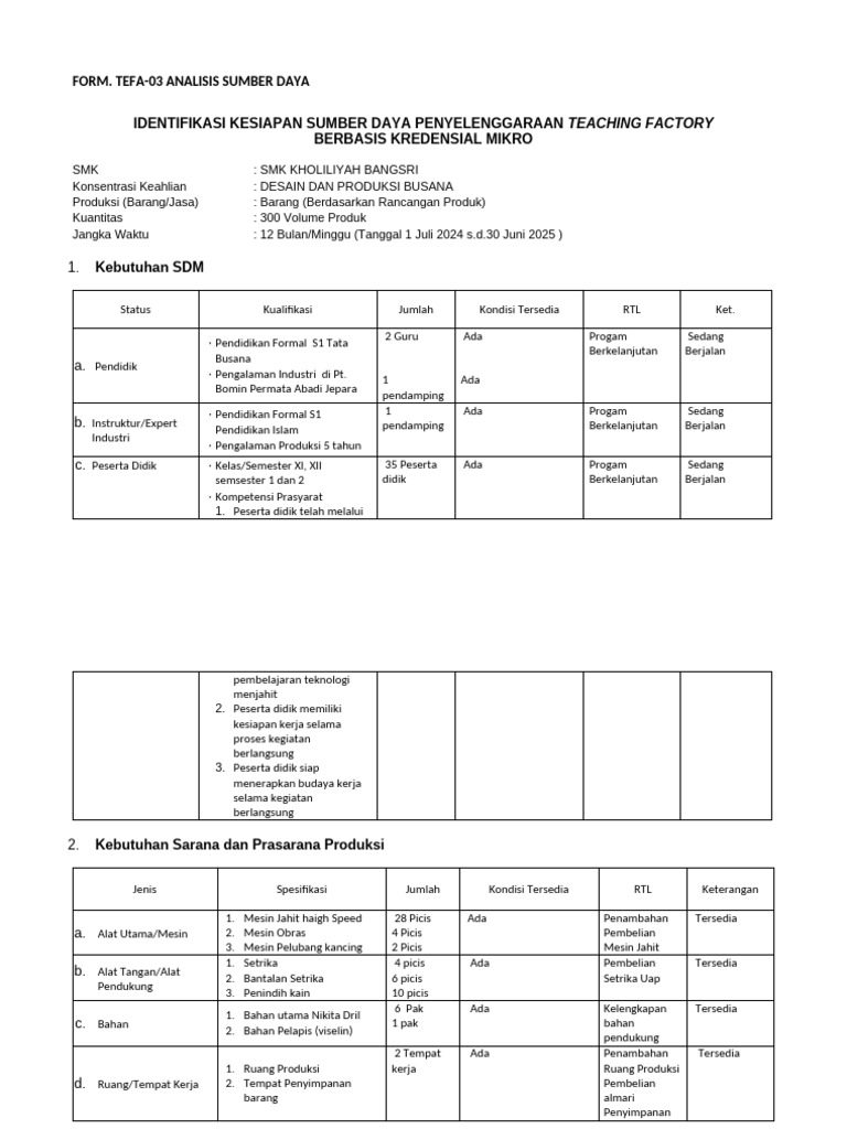 Form - TEFA 03 Analisis Sumber Daya KHOLIBA | PDF