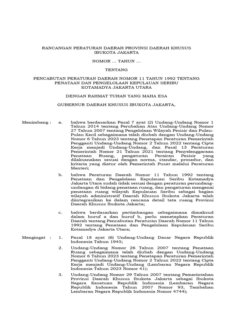 Raperda Pencabutan Perda PENATAAN DAN PENGELOLAAN KEPULAUAN SERIBU | PDF