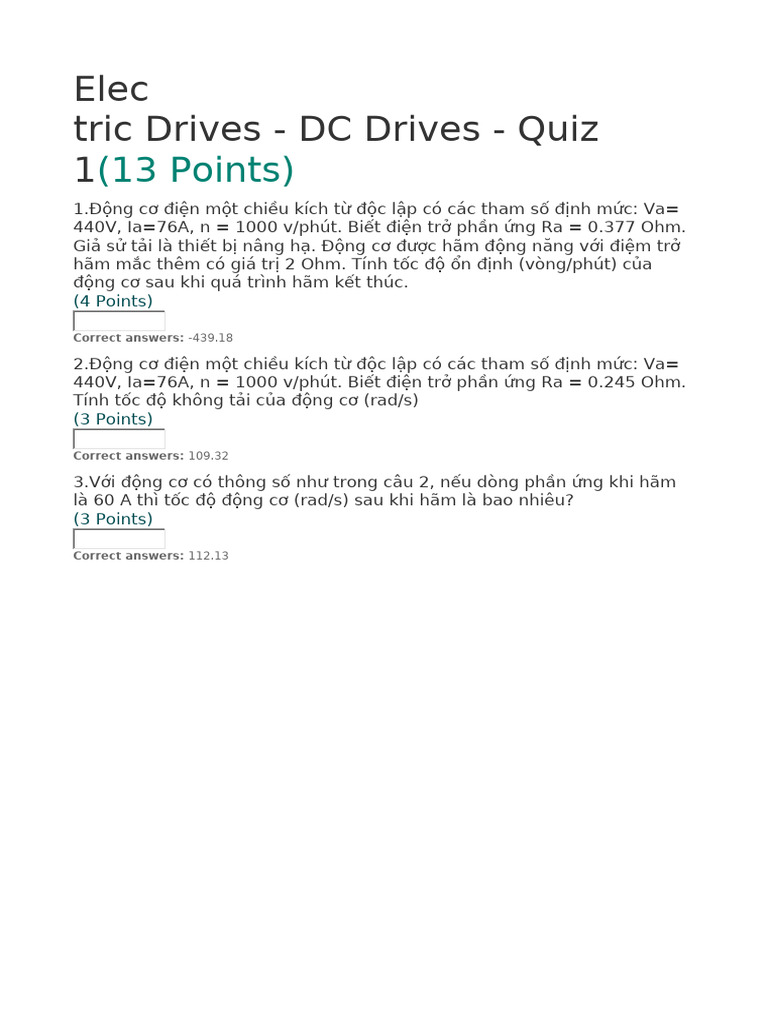 Quiz1-5 Electric-Drives WithAnswers | PDF