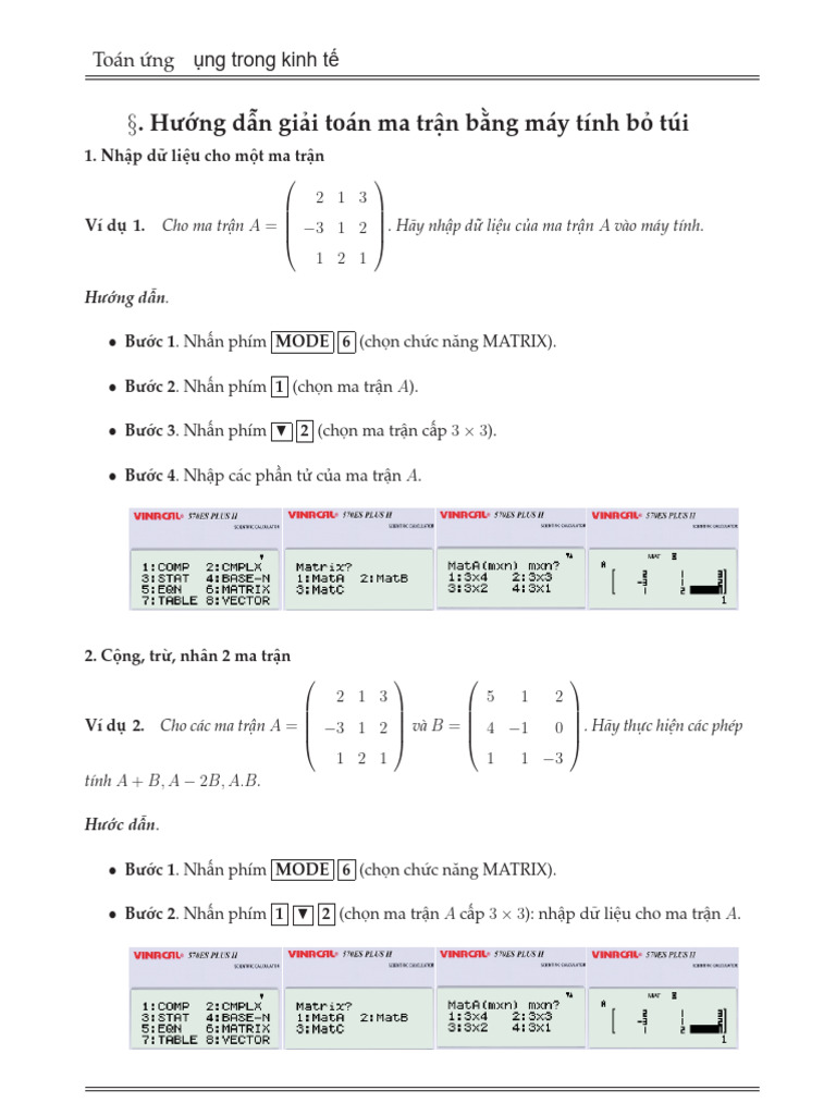 HD su dung may tinh Casio giai toan Ma tran | PDF