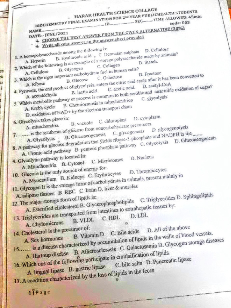 Biochemistry-II Exam by Tawakel | PDF